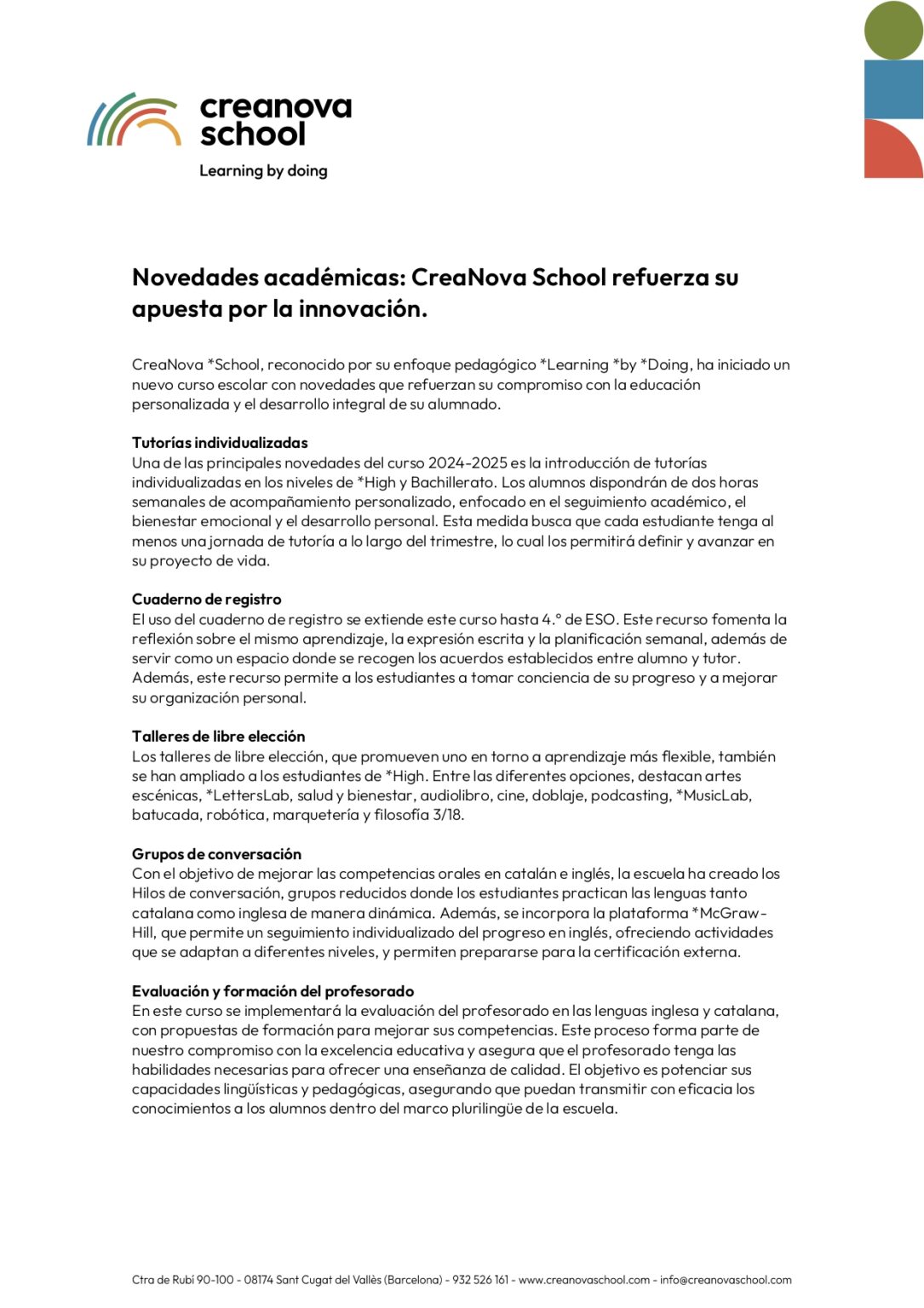 Novedades Académicas | ESP - CreaNova School